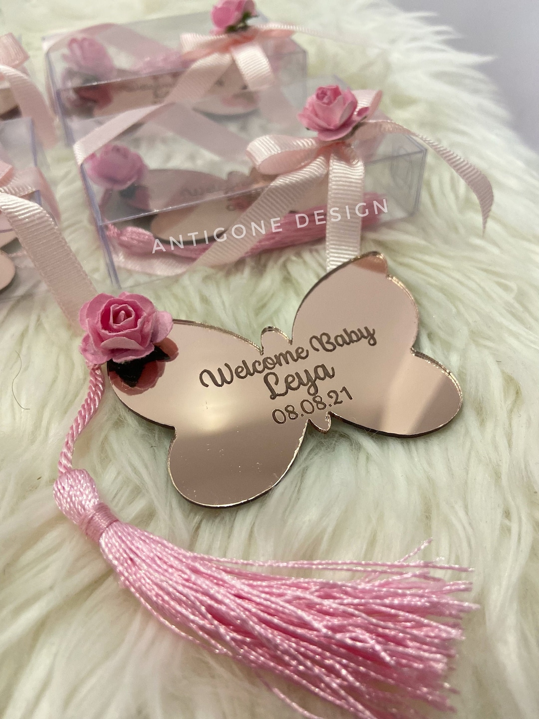 Custom Rose Gold Butterfly Magnet With Box, Acrylic Mirror Magnet, Baby ...