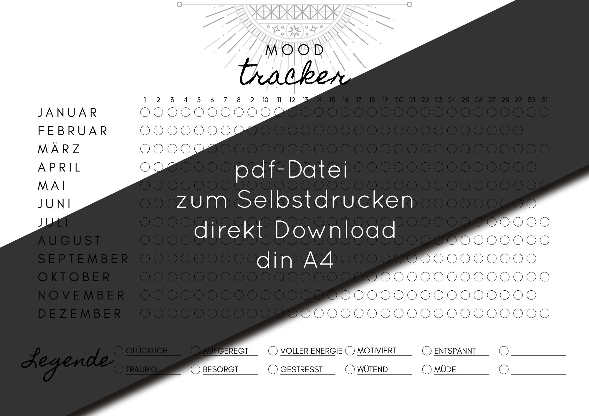 Mood Tracker Sun EN & DE Printable PDF File - Etsy