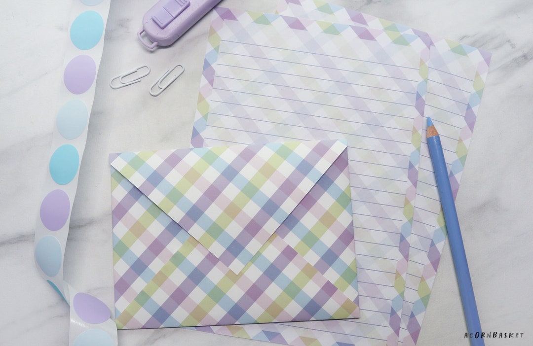 Pastel Check Pattern Stationary Violet Purple Writing Paper Set ...