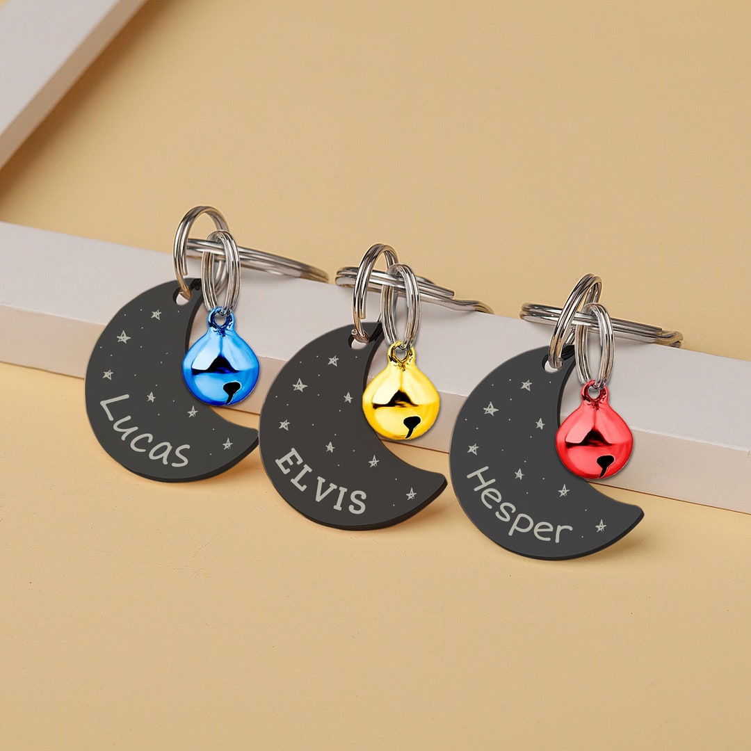 Cat Tag - Cat Collar Tag - Moon and Stars Cat Tag - Cat Tag ...