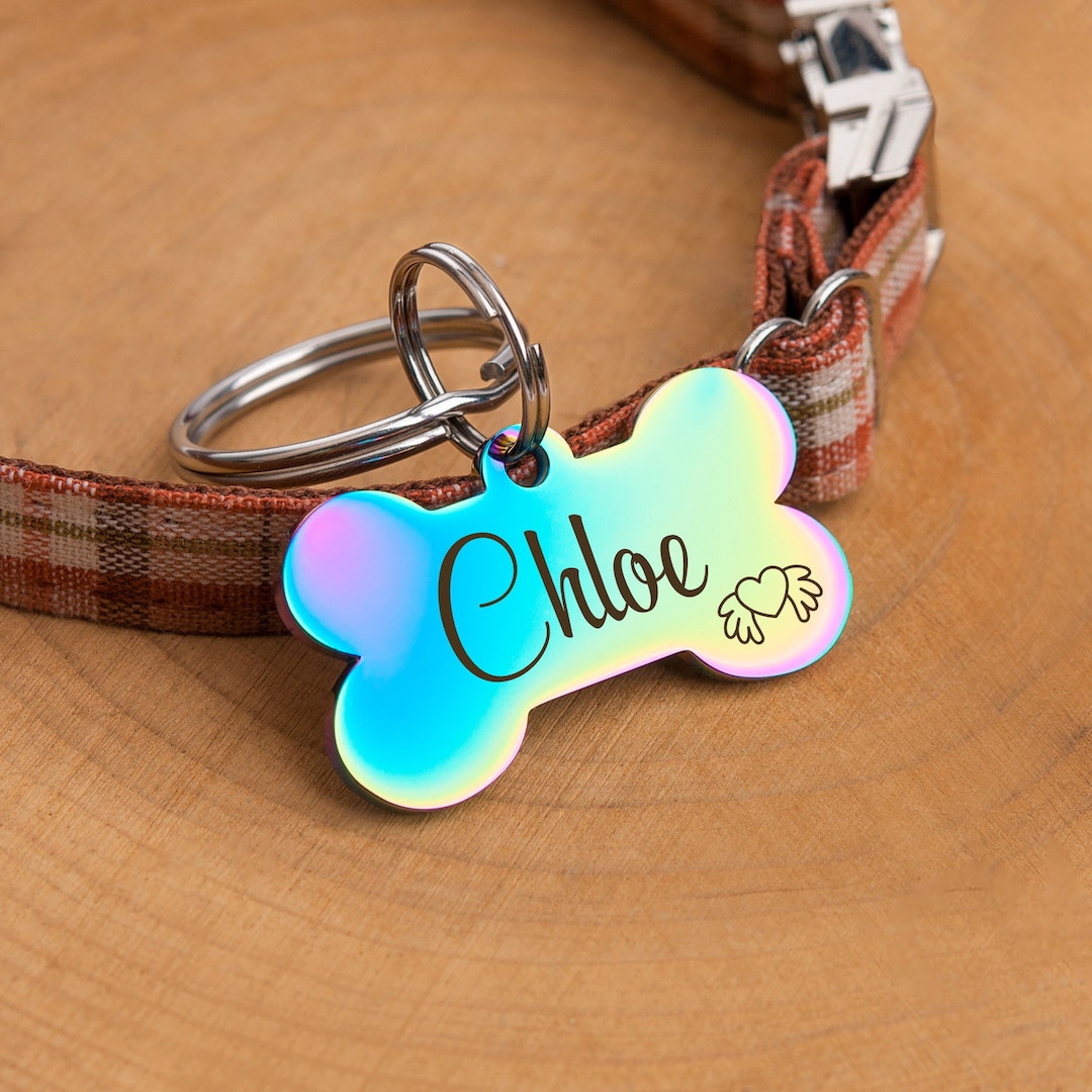 Rainbow Bone Dog Tag - Personalized Dog Name Tag - Dog ID Tag ...