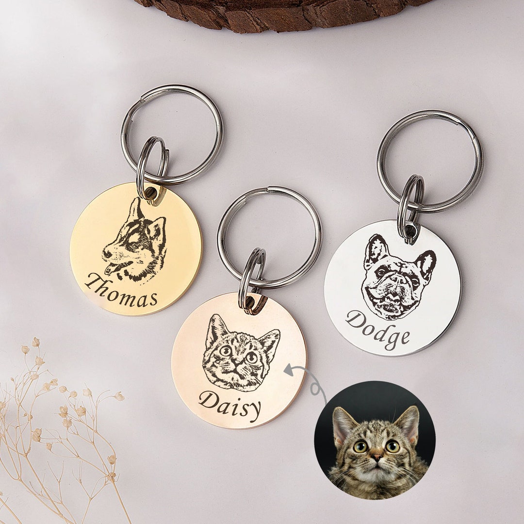Engraved Pet Portrait Keychain - Custom Dog Portrait Keychain - Cat ...
