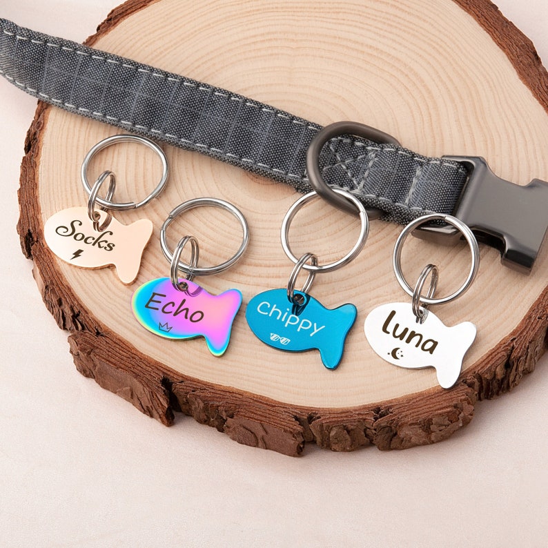 Cat Tag - Fish Cat Tag - Cat ID Tag - Cat Coller Tag - Fish Shape Cat ...