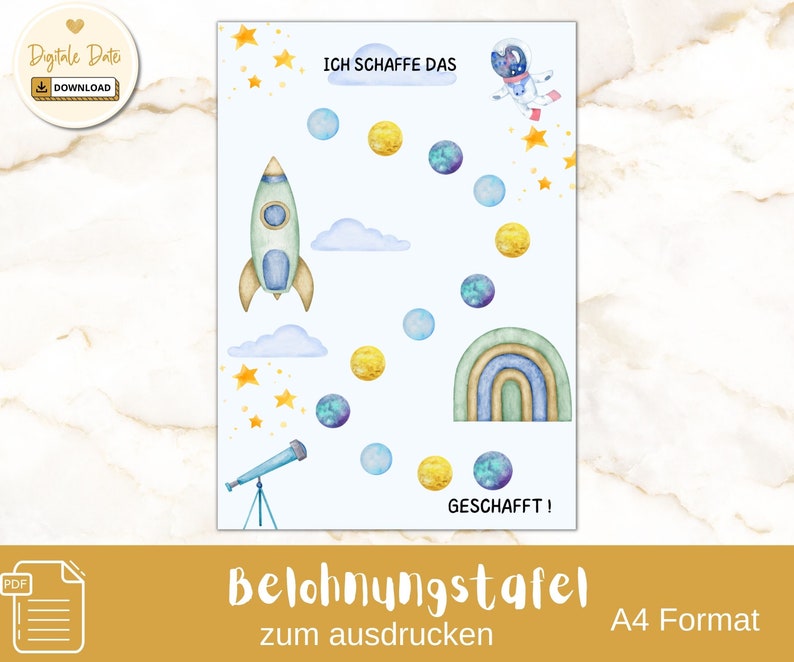 Reward Chart Pdf for Kids Space Astronaut Galaxy Printable Boys Reward ...