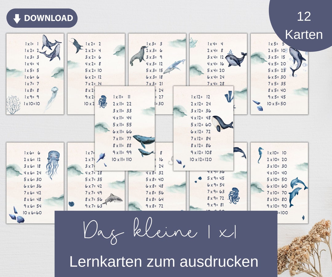 The Multiplication Tables Cards to Print PDF Underwater World Sea ...