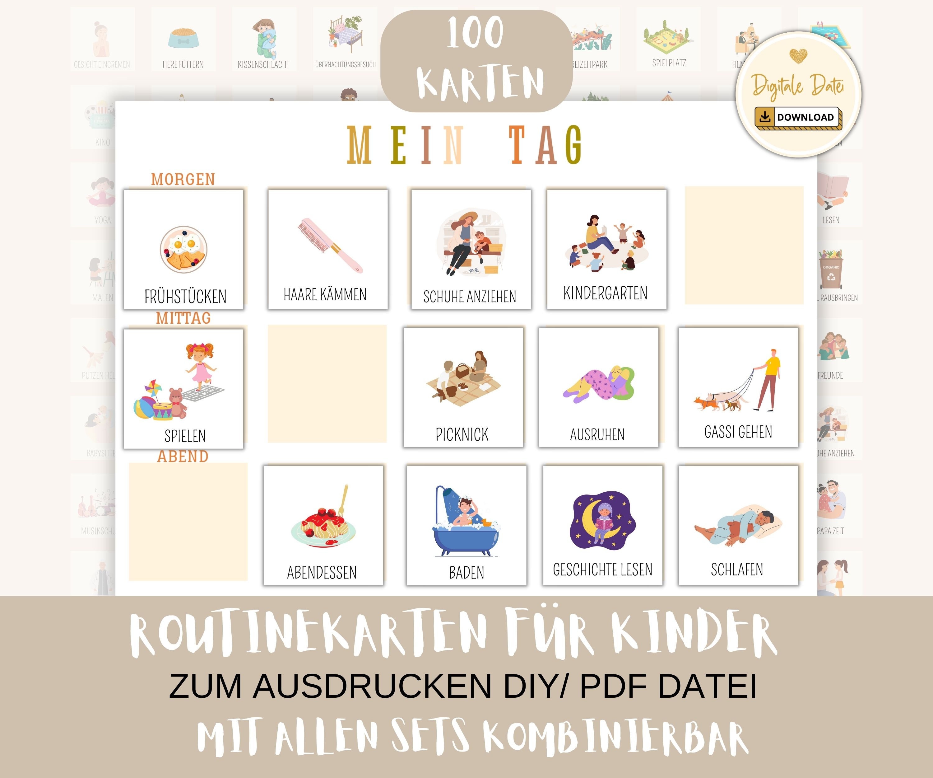 Routinekarten Kinder, Planung A4 zum ausdrucken PDF Tagesplan Kind ...