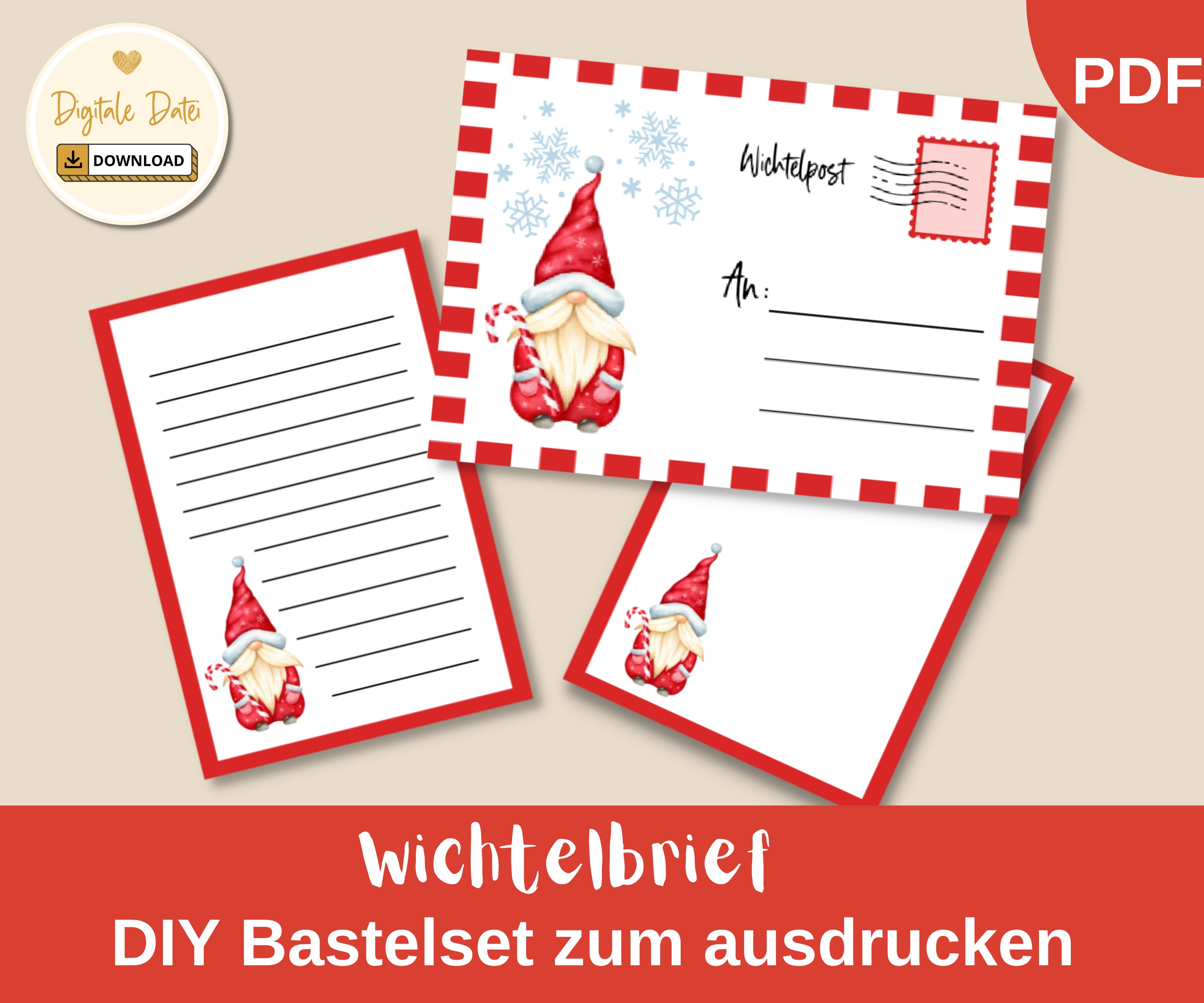 Wichtelbrief zum ausdrucken PDF DIY Set Wichtelzubehör Weihnachtszeit ...