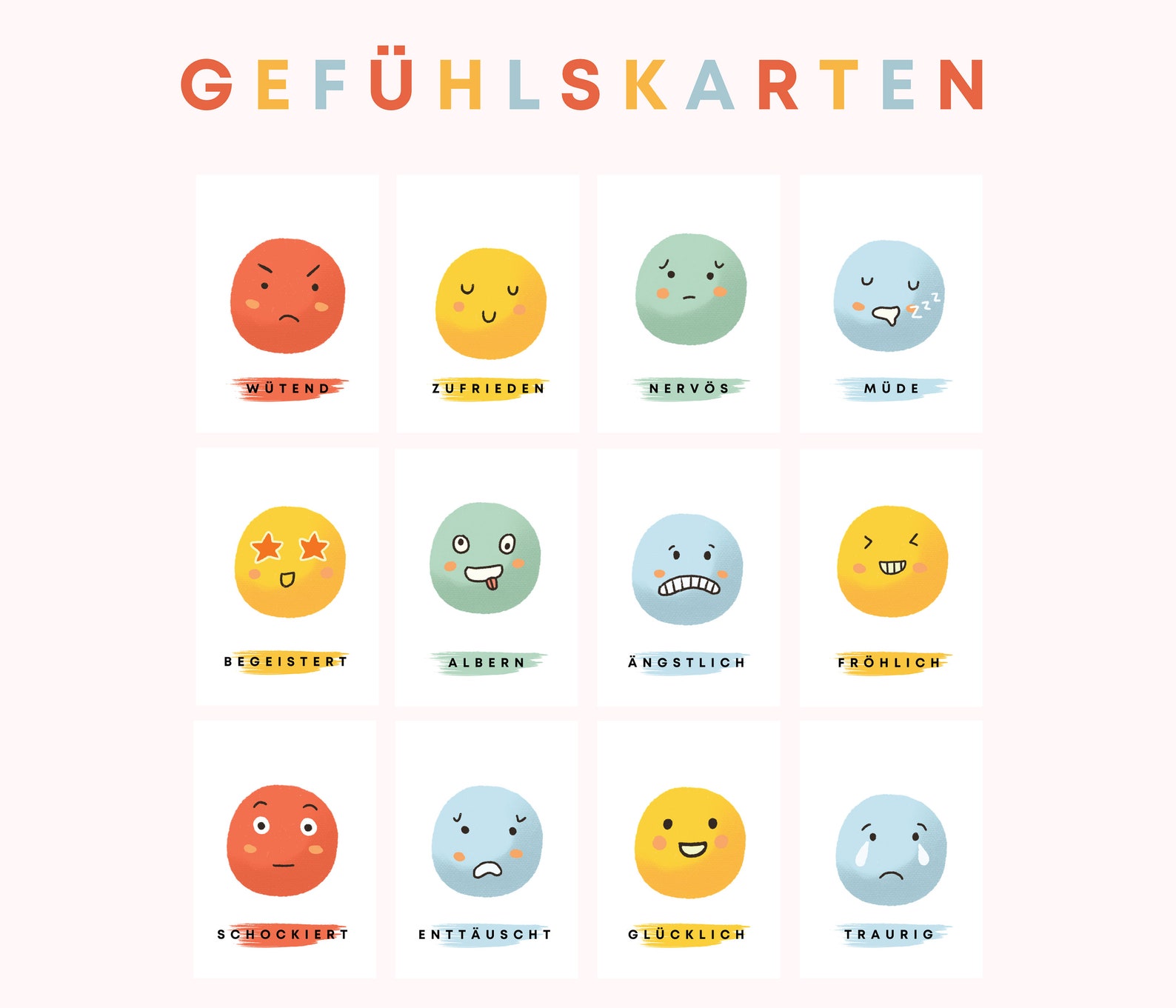 Feelings Learning Set Emotion Wheel Poster Cards DIY for Children to ...