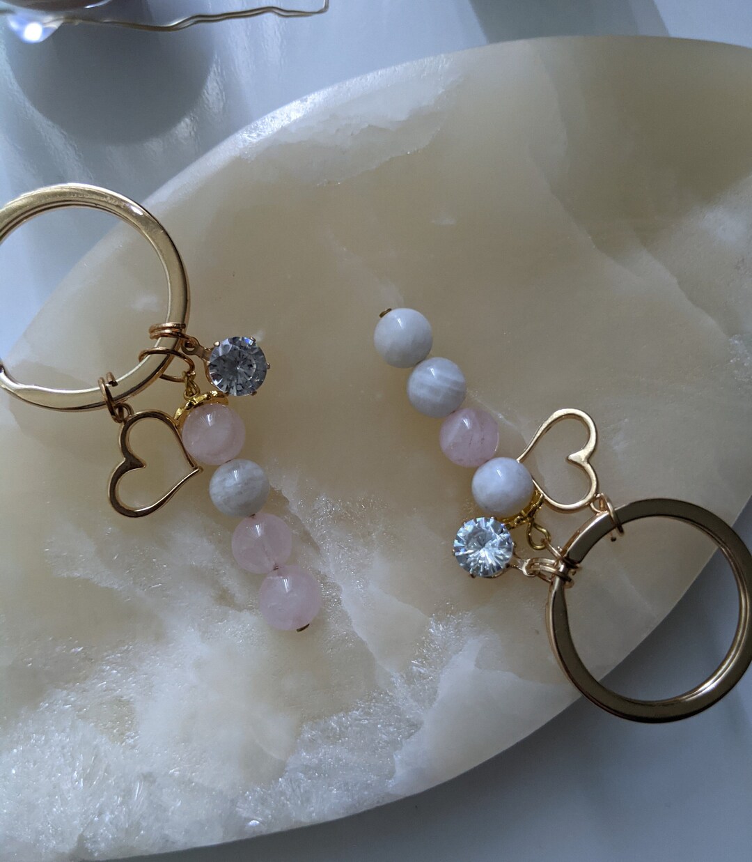 Moonstone and Rose Quartz | Together Distance Keychain - Etsy