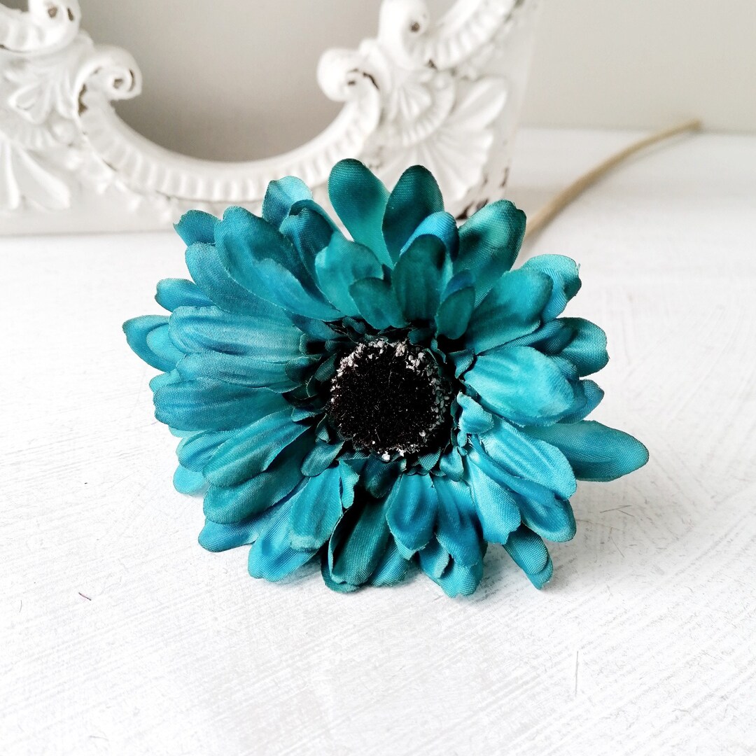 Artificial Gerbera Teal Fake Gerbera Dry Colour Artificial Flowers Silk ...