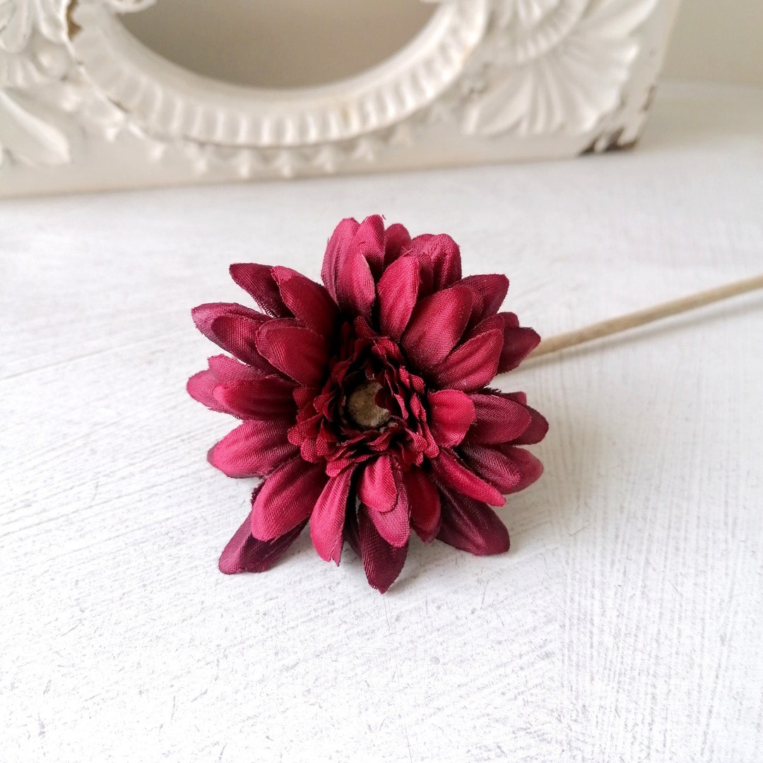 Artificial Single Mini Gerbera Dry Colour Burgundy 47cm Faux Burgundy ...