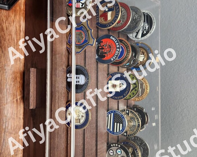 Double Layer Wooden Challenge Coin Display Case With Drawer | Coin ...
