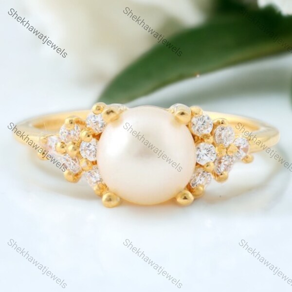 Rose Gold Pearl Engagement Ring - Etsy
