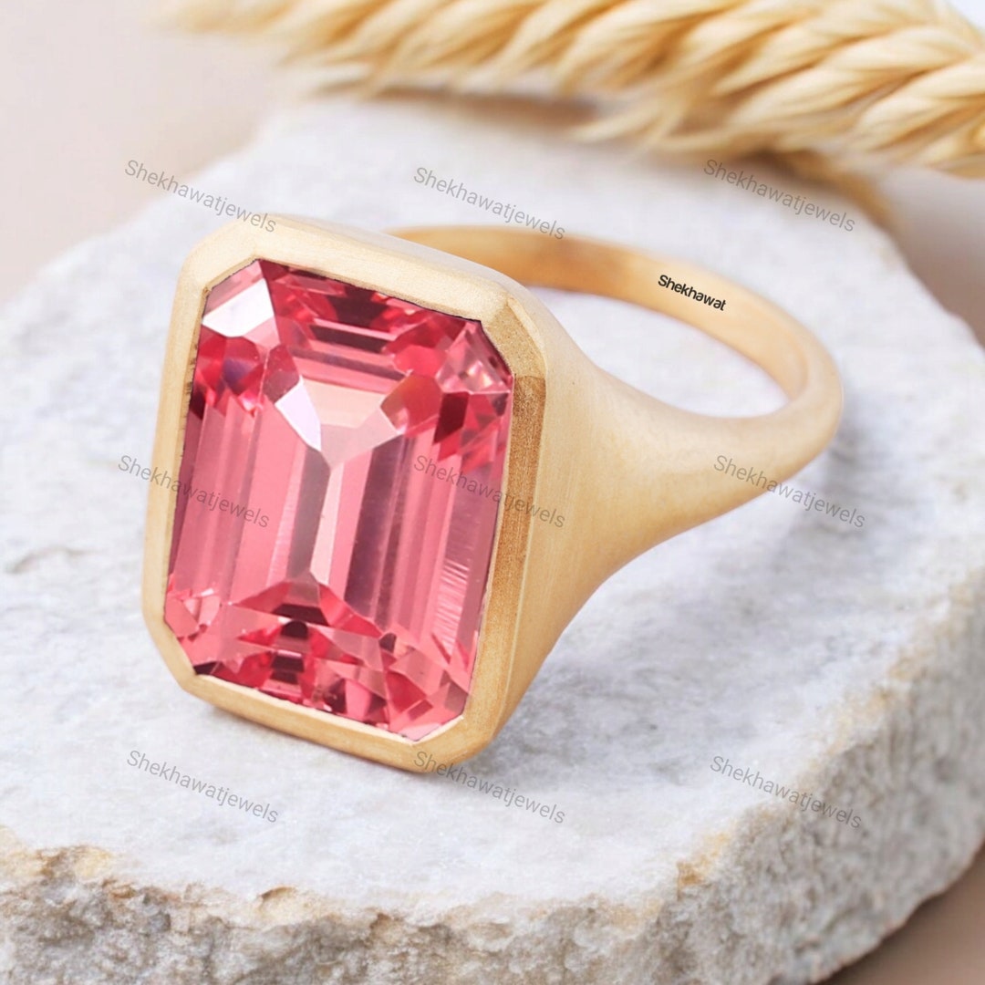 Radiant Cut Ceylon Padparadscha Wedding Ring, 10K Solid Gold Sunset ...