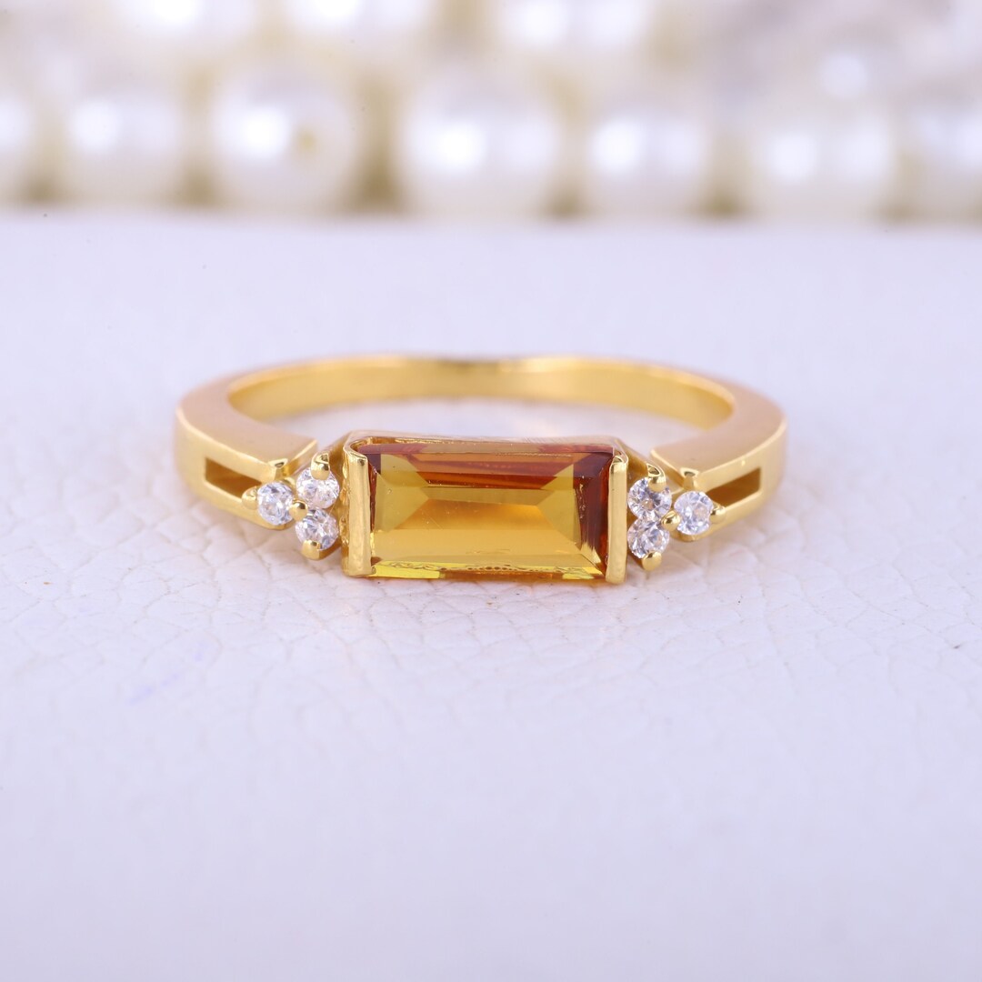 Baguette Cut Citrine Engagement Ring Cluster Diamond - Etsy
