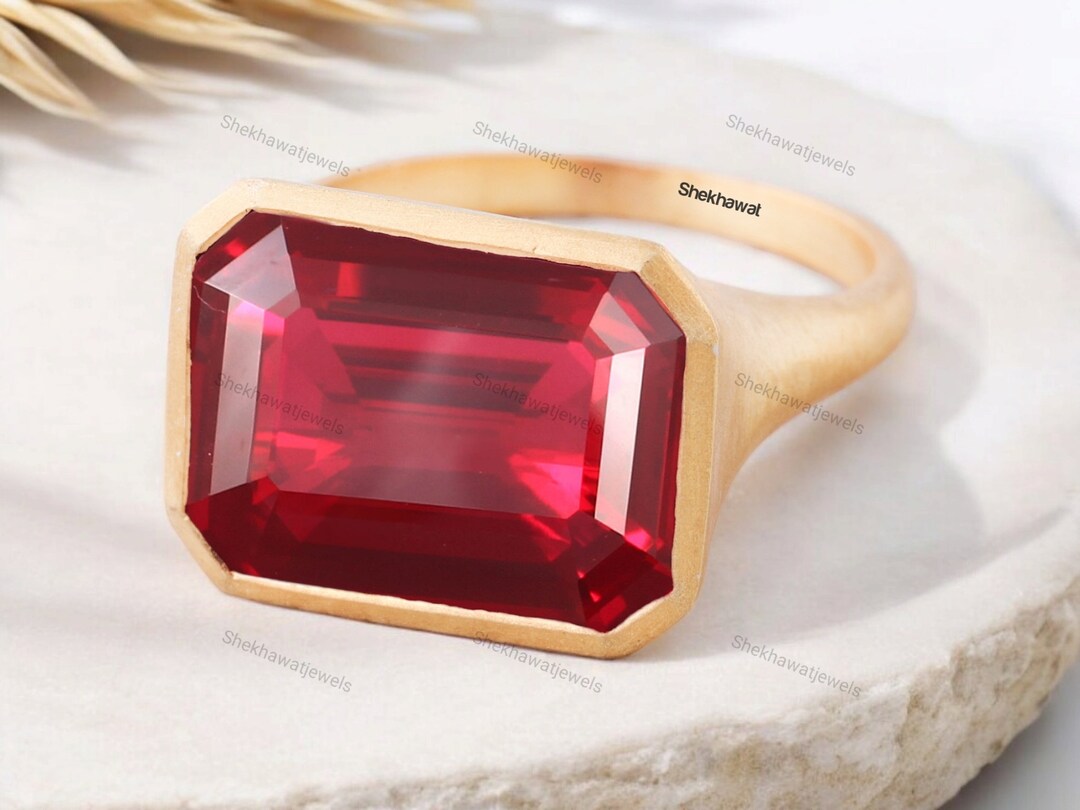 16x12 MM Blood Red Mozambique Ruby Ring Radiant Cut Big Gemstone Fine ...