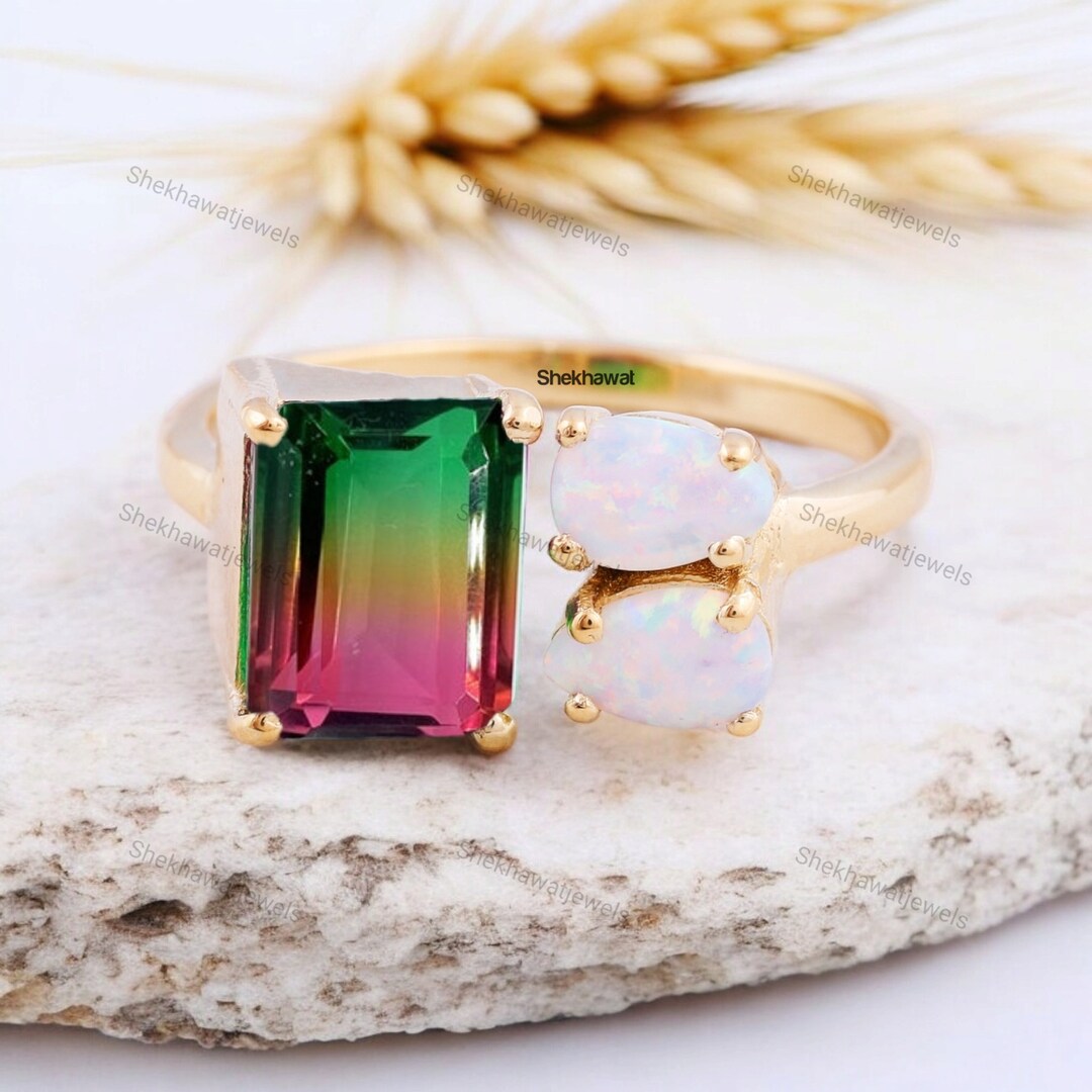 Watermelon Tourmaline Engagement Anniversary Ring Teardrop Opal 18k ...