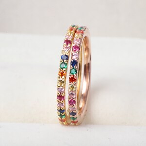 Rainbow Gemstone Eternity Band, Multi Gemstone Ring, 14k Gold Rainbow ...