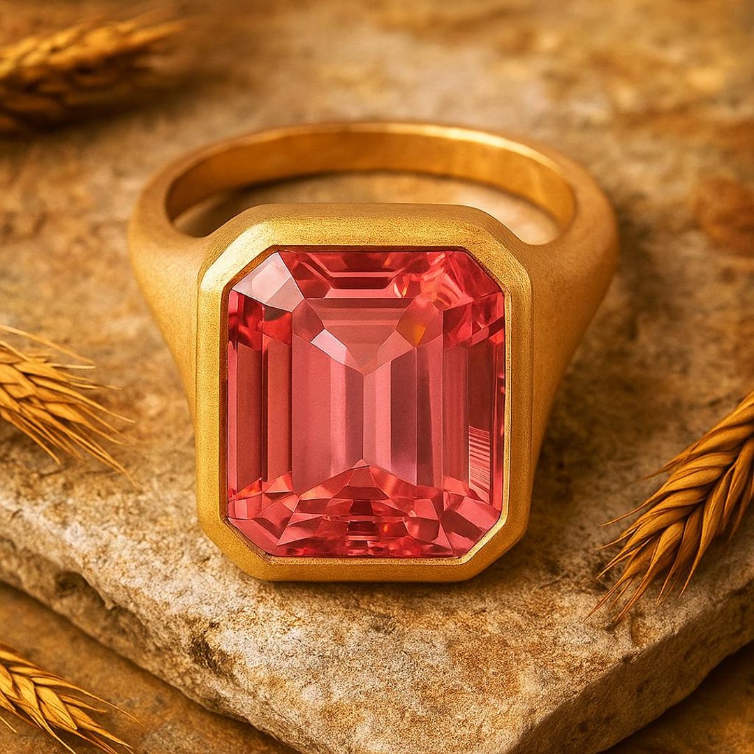 Radiant Cut Ceylon Padparadscha Wedding Ring, 10K Solid Gold Sunset ...
