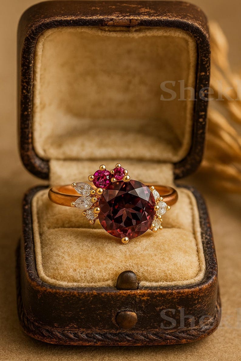 Unique Alexandrite Ruby Cluster Ring Diamond Engagement Ring 18K Rose ...