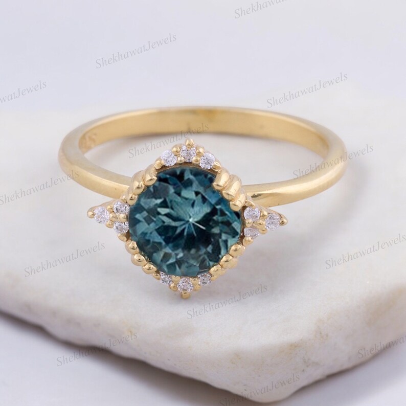 Teal Sapphire Ring 925 Sterling Silver Ring Simple Ring Round Shape ...