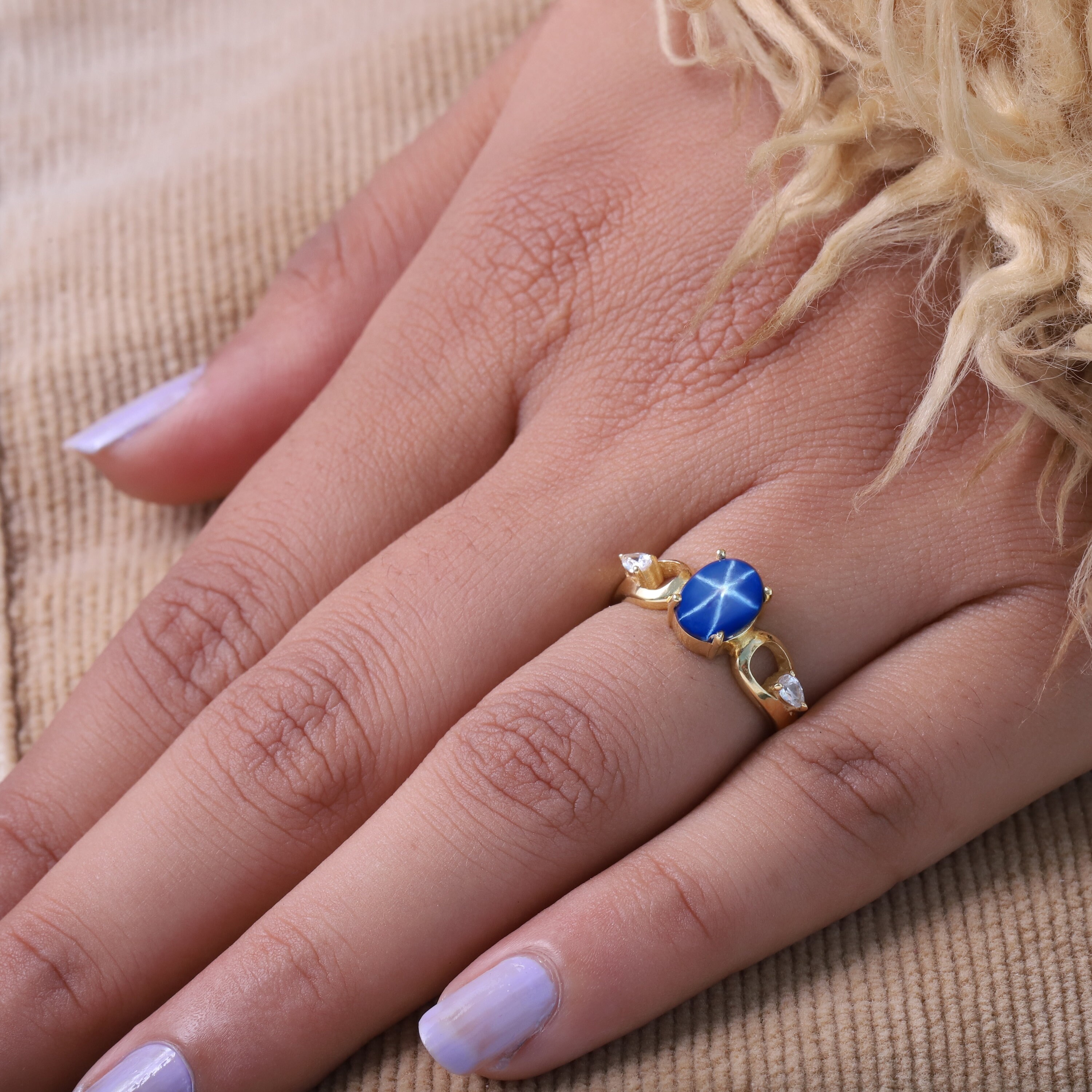 Lindy Blue Star Sapphire Ring 6 Rays Star Silver Rings Women's Fine ...