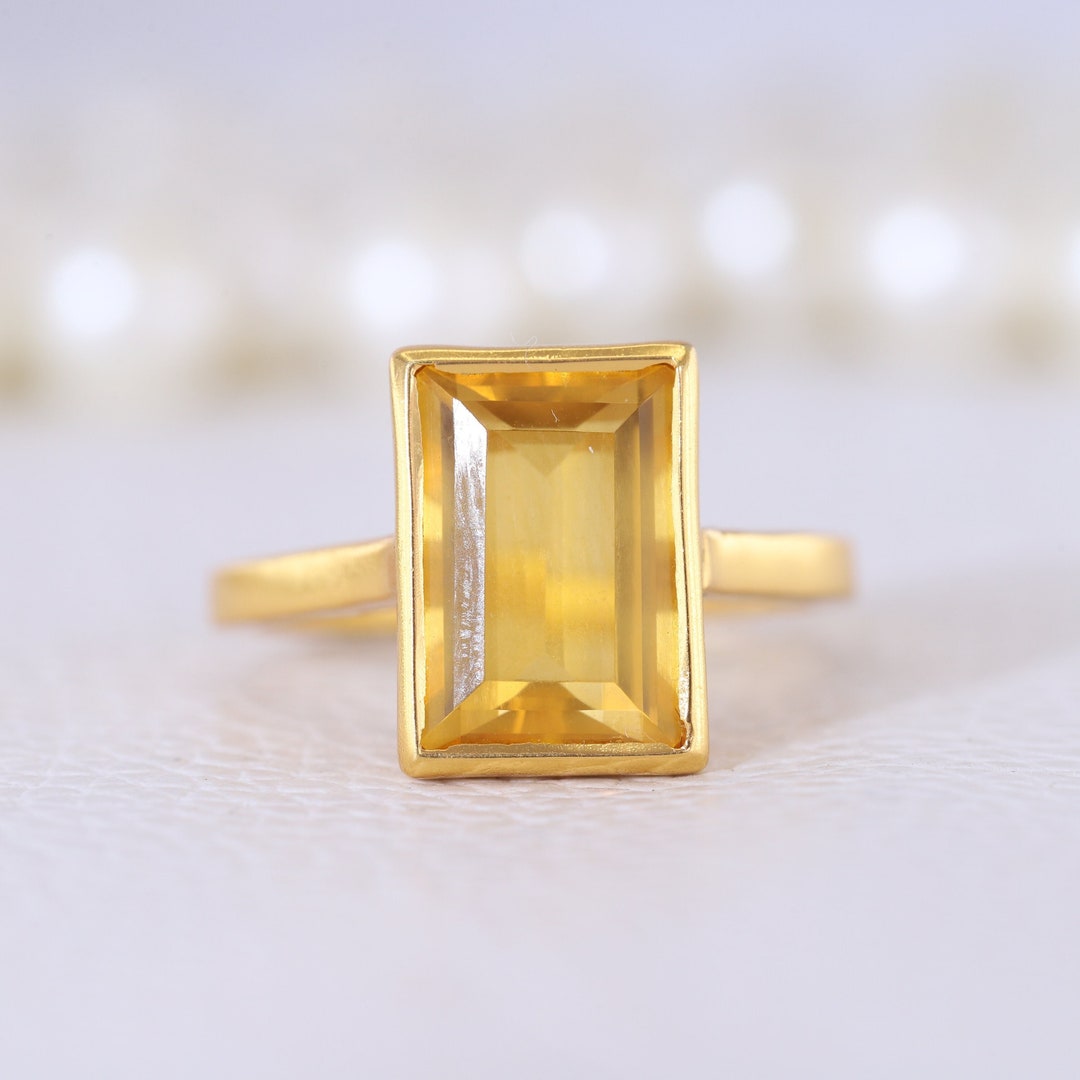 Yellow Citrine Ring, Bezel Set Citrine Gemstone Ring, 18K Solid Gold ...