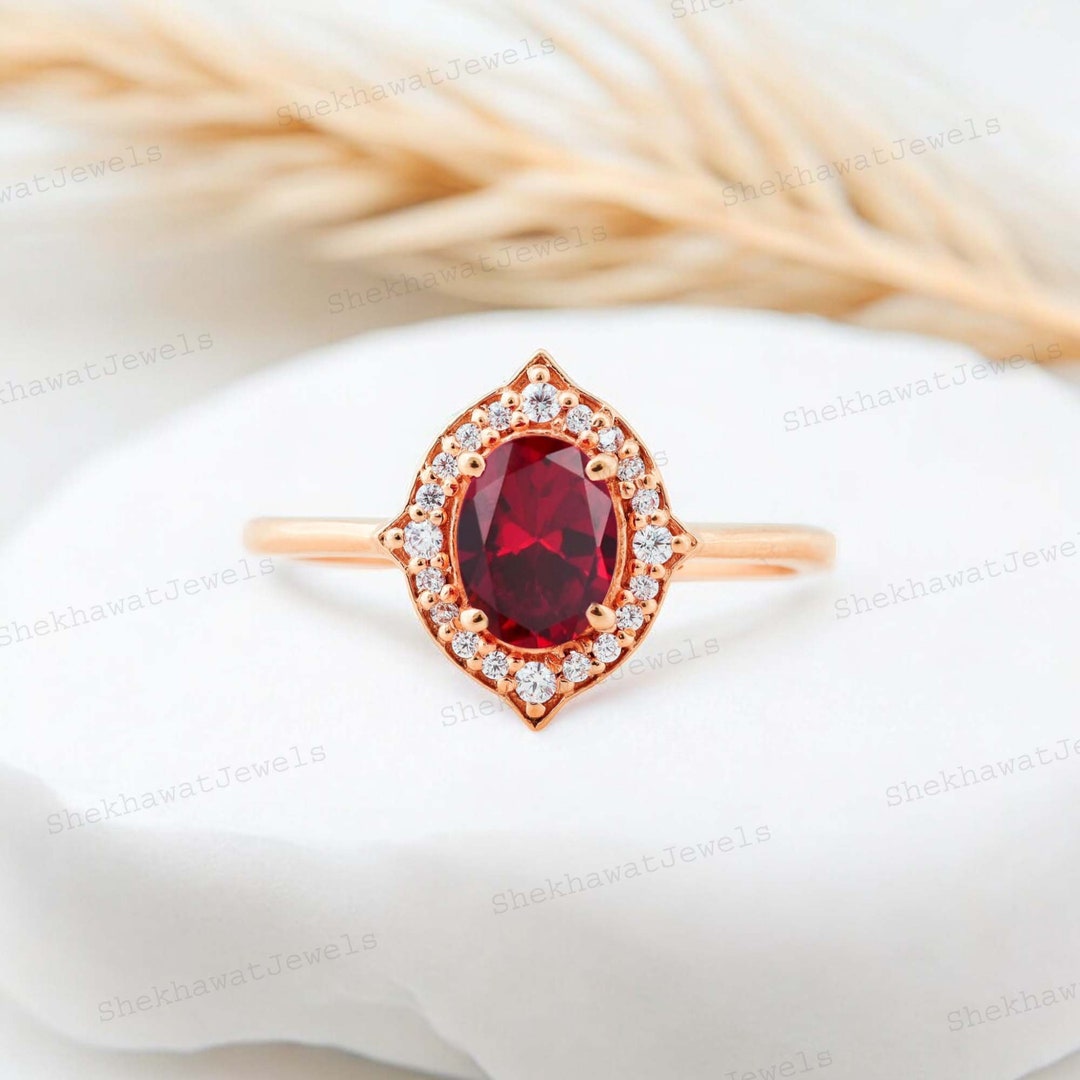 Vintage Red Ruby Ring 18K Yellow Gold Ring July Birthstone Gifts ...