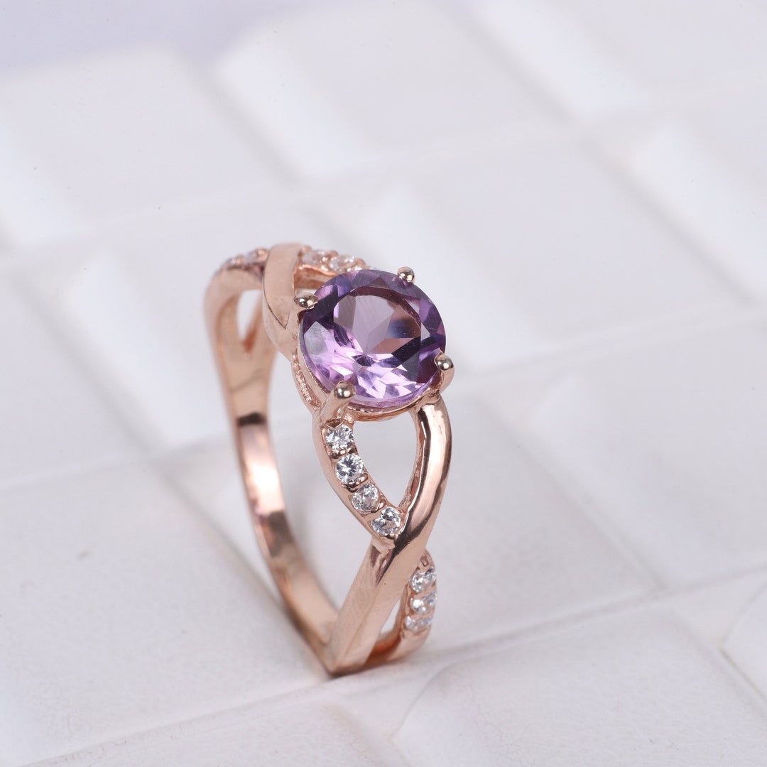 Crossover Twisted Amethyst Diamond Ring 14K Rose Gold Rings February ...