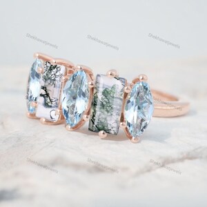 Vintage Aquamarine Moss Agate Ring Crystal Healing Gemstone 925 ...