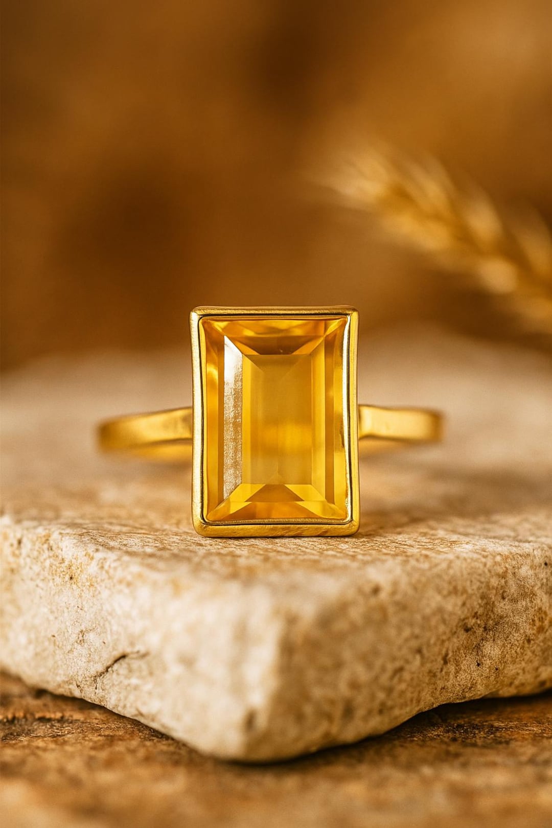 Yellow Citrine Ring, Bezel Set Citrine Gemstone Ring, 18K Solid Gold ...