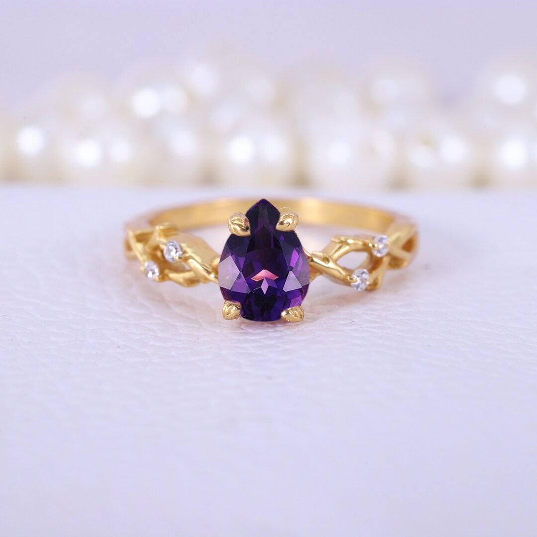 Crossover Amethyst Engagement Ring, Art Deco Unique Wedding Ring ...