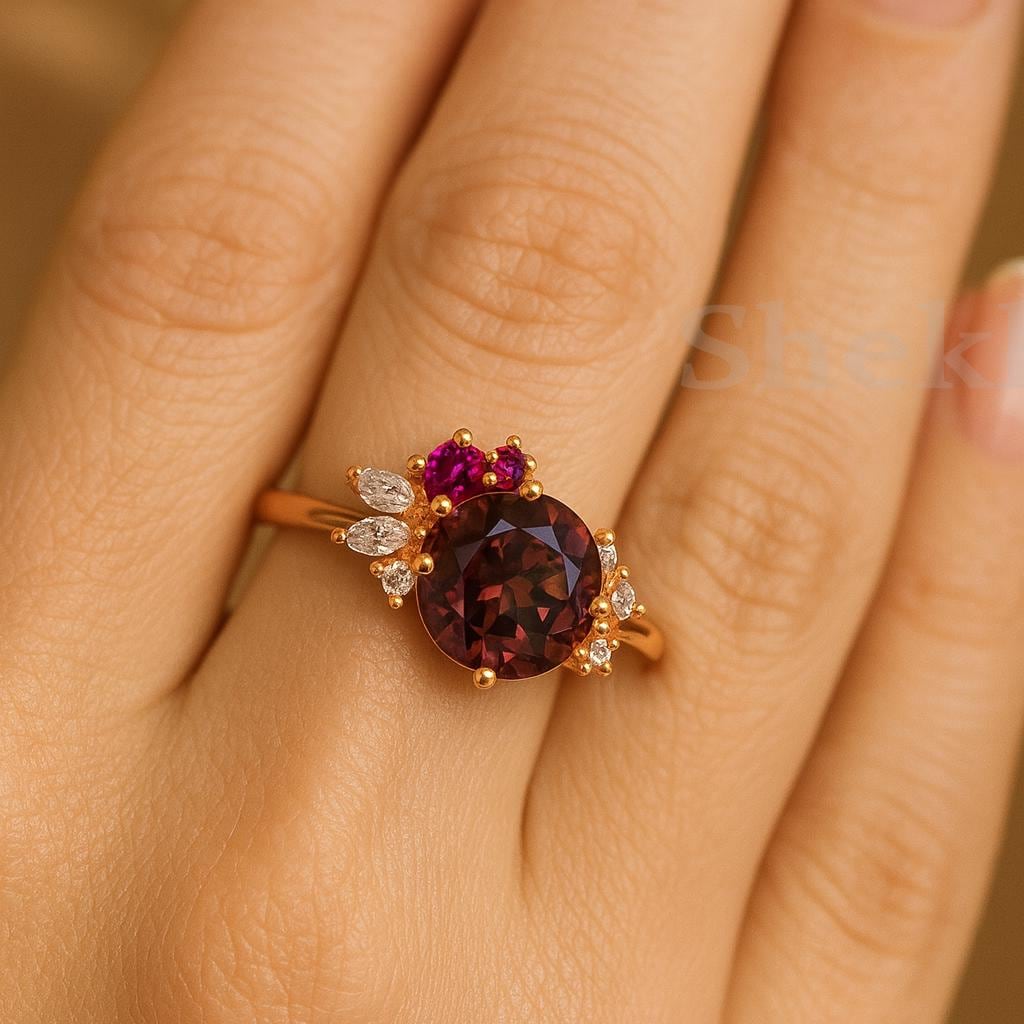 Unique Alexandrite Ruby Cluster Ring Diamond Engagement Ring 18K Rose ...