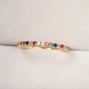 Rainbow Gemstone Eternity Band, Multi Gemstone Ring, 14k Gold Rainbow ...