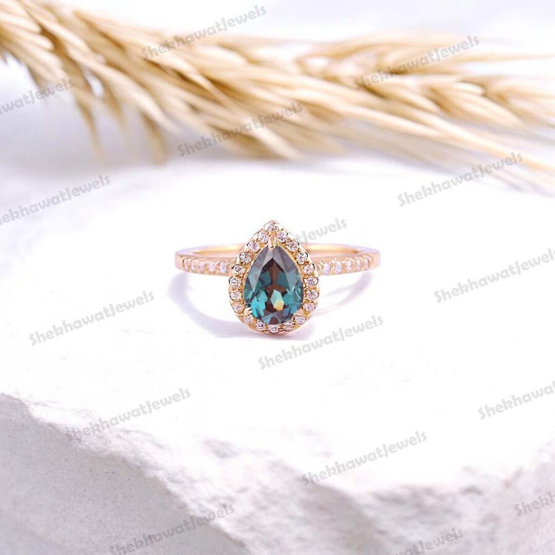 Alexandrite Ring, Dainty Ring, Pear Cut Alexandrite Engagement Ring ...