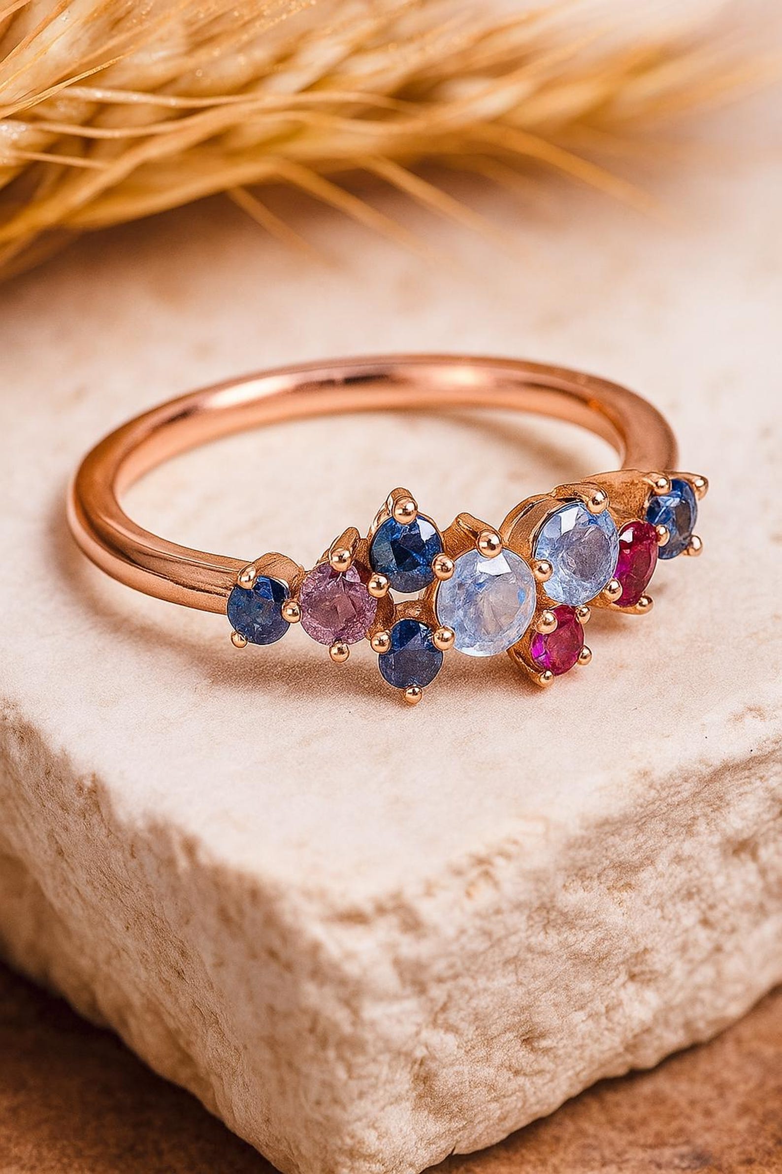 Antique Handcrafted Multi-gemstone Ring, Birthstones Ring, Dainty ...