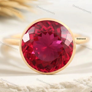 Round Cut Blood Red Mozambique Ruby Ring Solitaire Gemstone Bridal Ring Women's Fine Jewelry ...