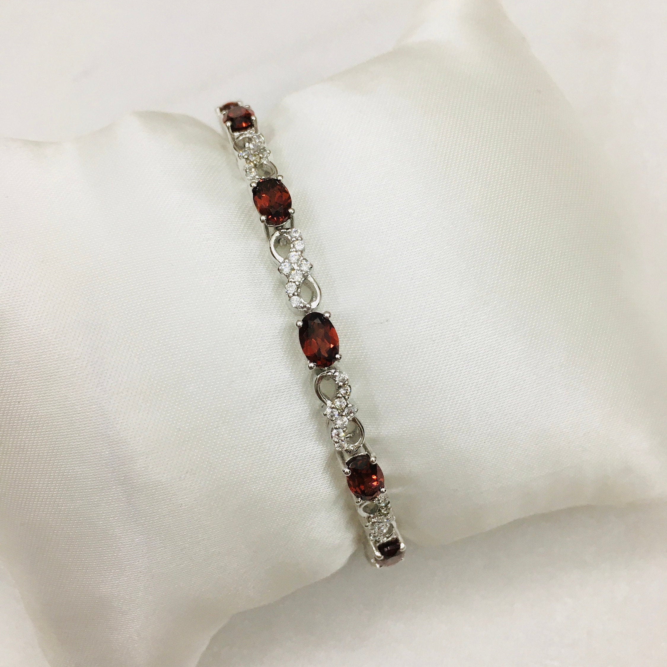 Natural Garnet Bracelet 925 Sterling Silver Bracelet Cubic - Etsy UK