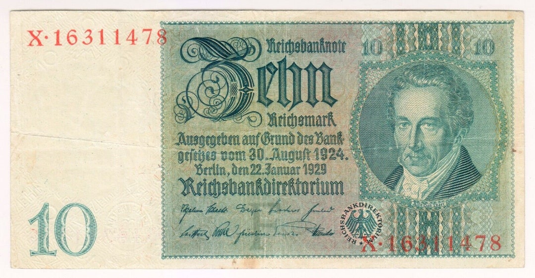 1929 Germany 10 Marks German Reichsmark Banknote Currency - Etsy