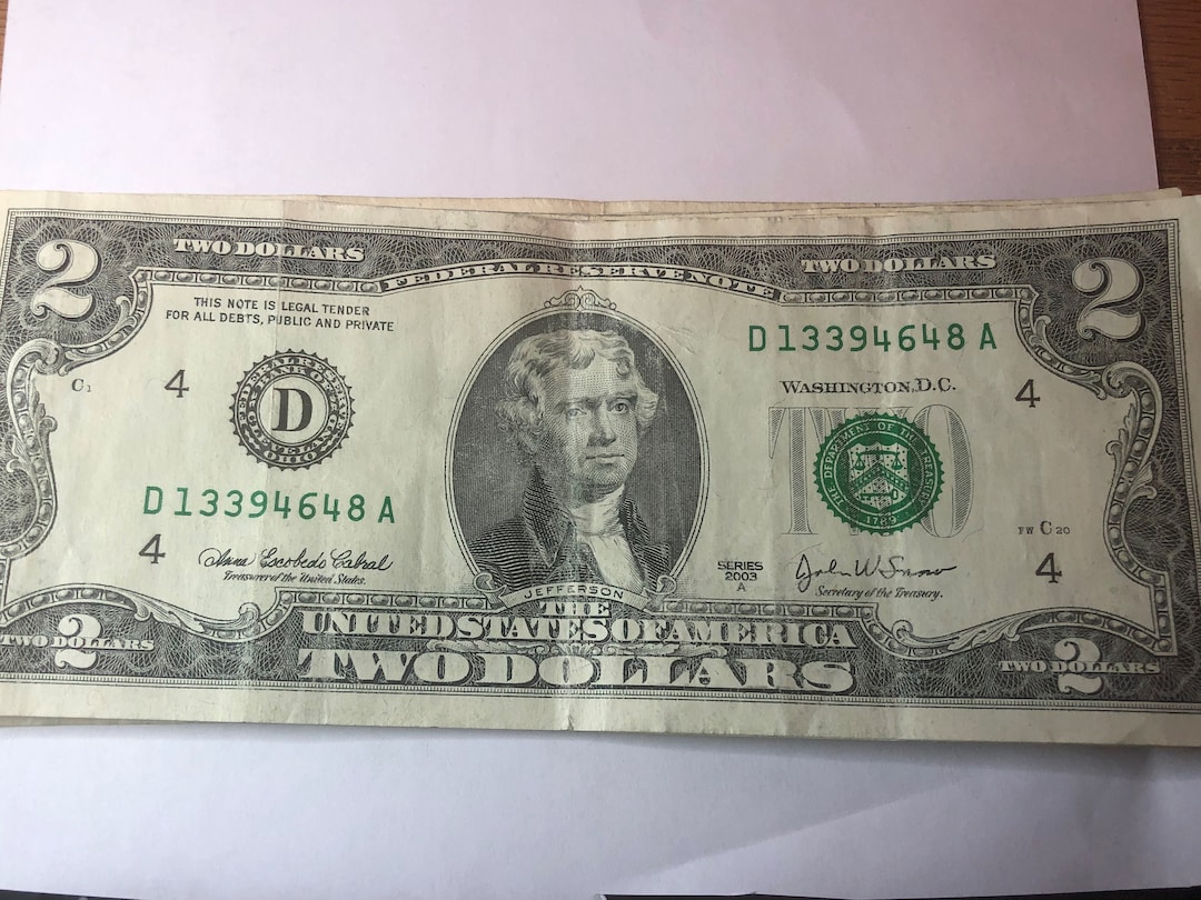 2003 D Two Dollar Bill Circulated - Etsy