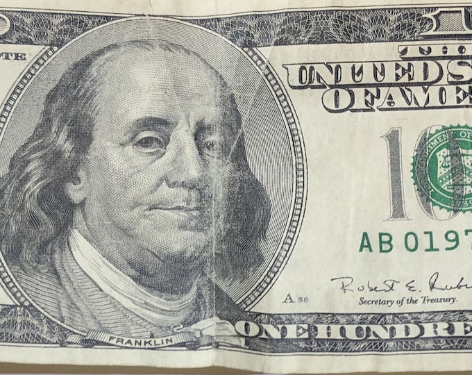 1996 B2 One Hundred Dollar Bill Federal Reserve Star Note AB 01974646 ...