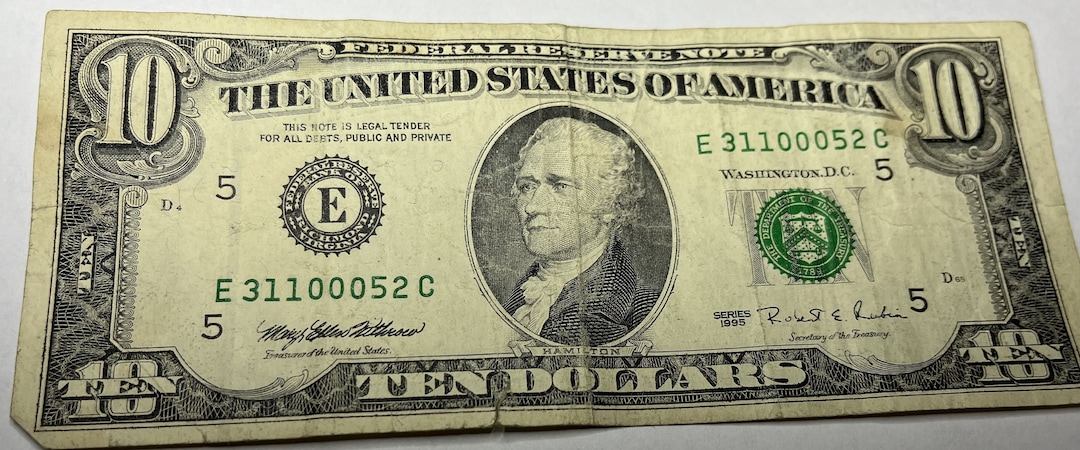1995 Ten Dollar Bill Federal Reserve Note - Etsy