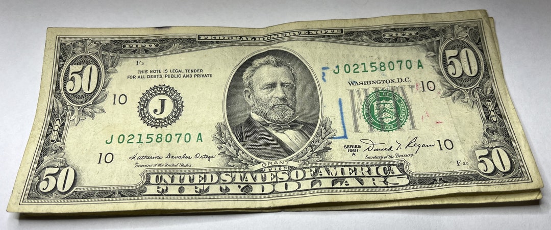1981 J Fifty Dollar Bill Federal Reserve Note - Etsy