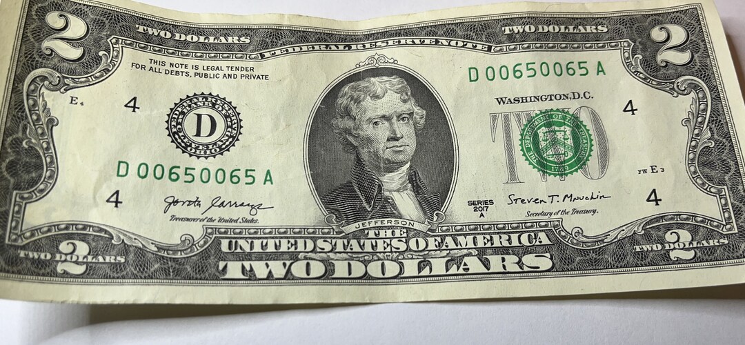 2017 D Series Two Dollar Bill - Etsy
