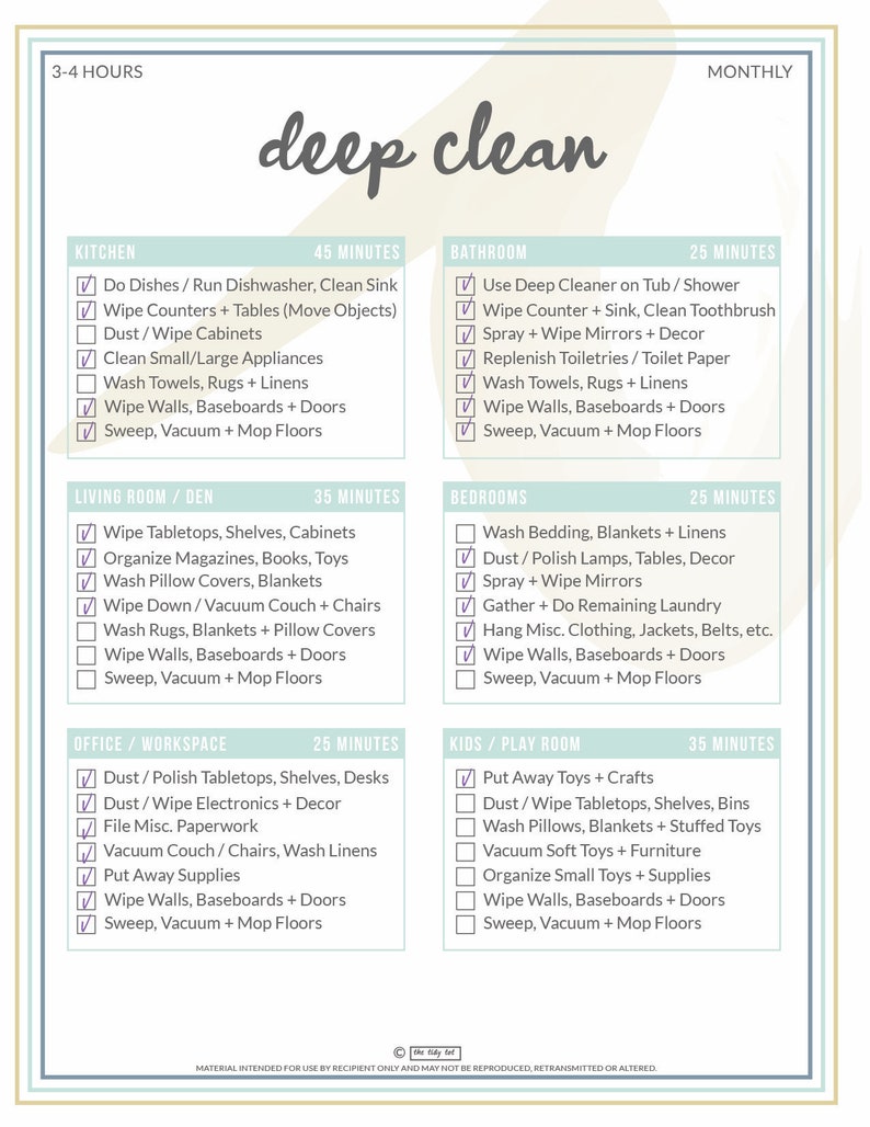 Deep Clean Checklist - Watercolor: Organize and Declutter Your Home ...