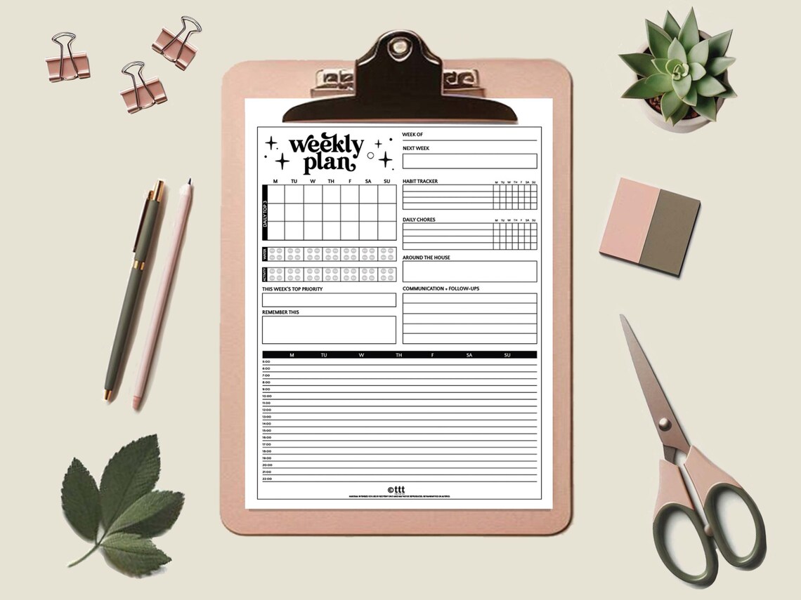 Weekly Plan Checklist | Printable PDF | Letter 8.5 X 11 + A4 | Organize ...