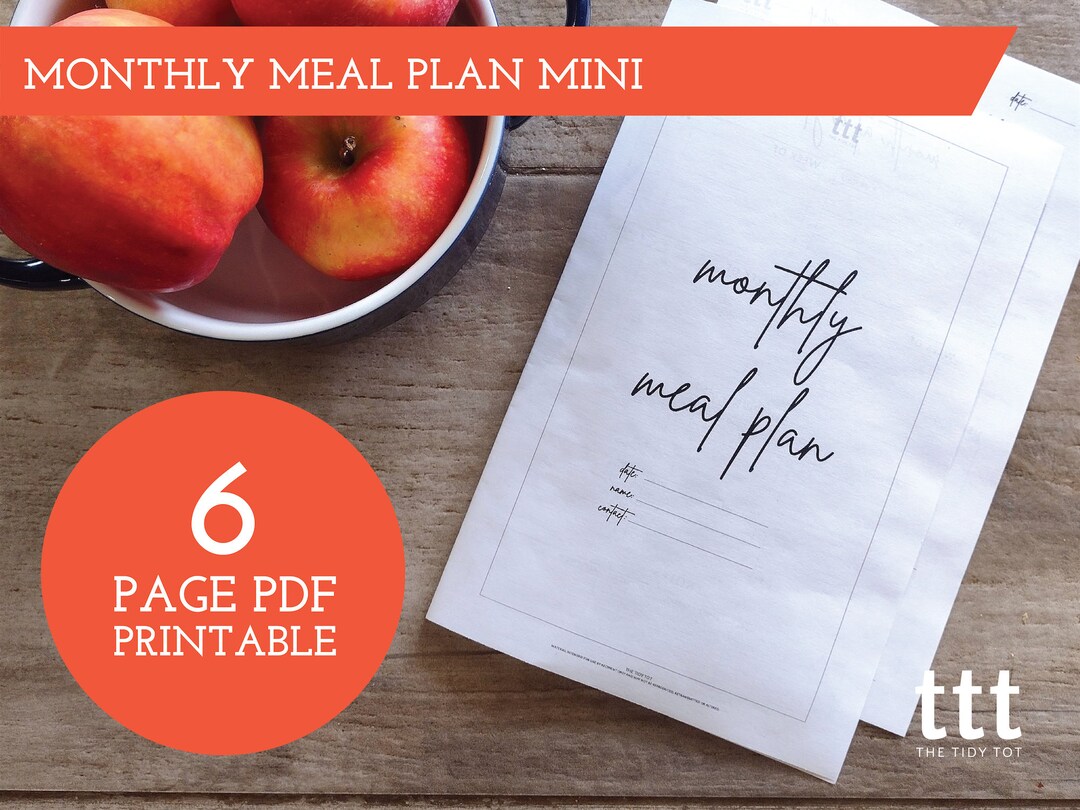 Mini Monthly Meal Planner + Wellness Tracker Printable | Meal Plan ...