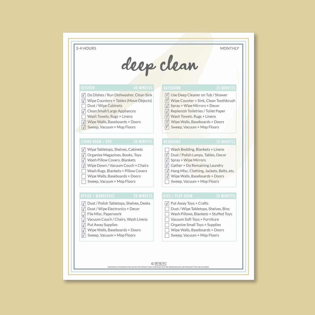 Deep Clean Checklist - Watercolor: Organize and Declutter Your Home ...