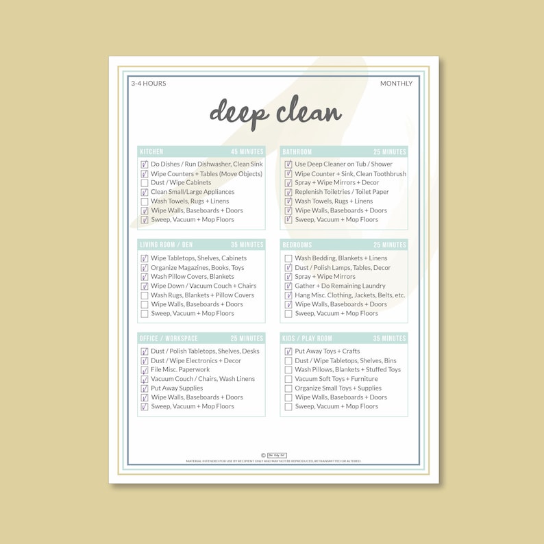 Deep Clean Checklist - Watercolor: Organize and Declutter Your Home ...