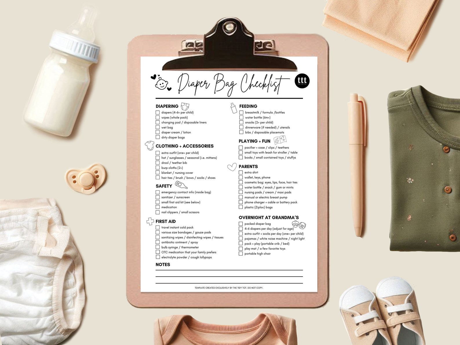 Diaper Bag Checklist | Printable PDF + Editable Canva Template | Letter ...